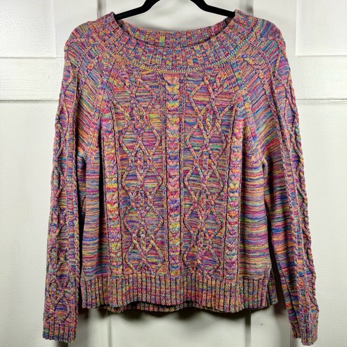 GAP Rainbow Multi Color Cable Knit Sweater Large | eBay