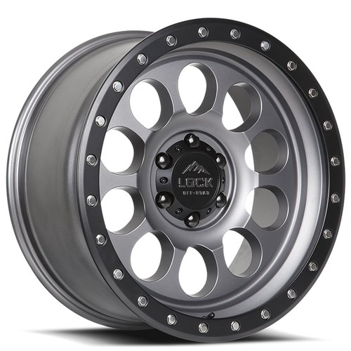 17x9"Lock Off-Road Wheels 50Cal Matte Grey with Matte Black Ring Rims ...