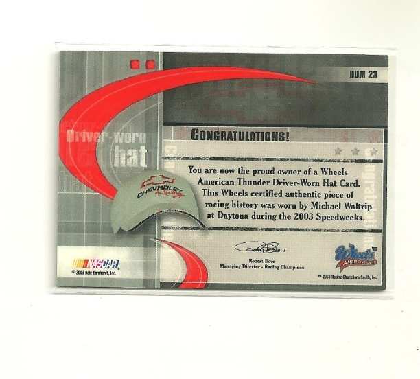 2003 WHEELS HEADS UP DRIVER WORN HAT CARD OF MICHAEL WALTRIP 14/90 | eBay