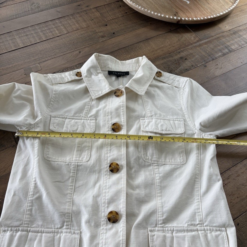 Talbots Montauk Twill Field Utility Barn Jacket Off White Cargo Military Ivory | eBay