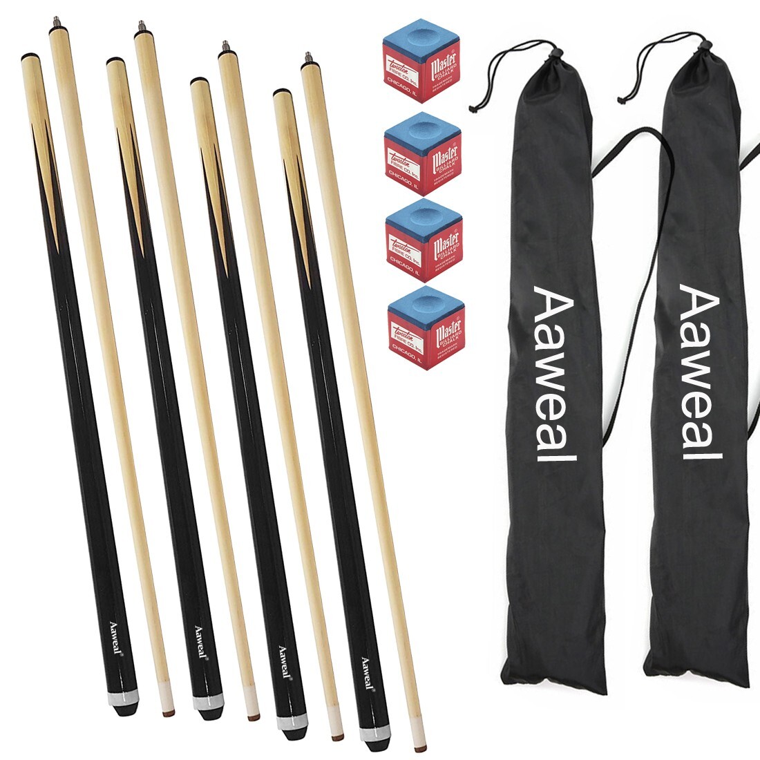 SET OF 4 POOL CUES New 57" Hardwood Billiard Pool Cues Stick FREE shipping