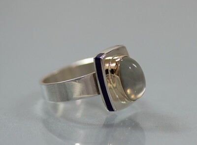 Moonstone. Lapis Lazuli Inlay Ring. Size 7-3/4. 14k / Argentium Silver ...