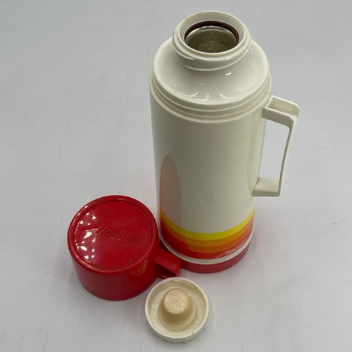 Vtg Aladdin Thermos 223 Red Sunburst Orange Yellow Beige Pint 1980's ...