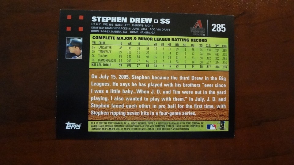 2007 Topps # 285 STEPHEN DREW BASEBALL CARD | eBay