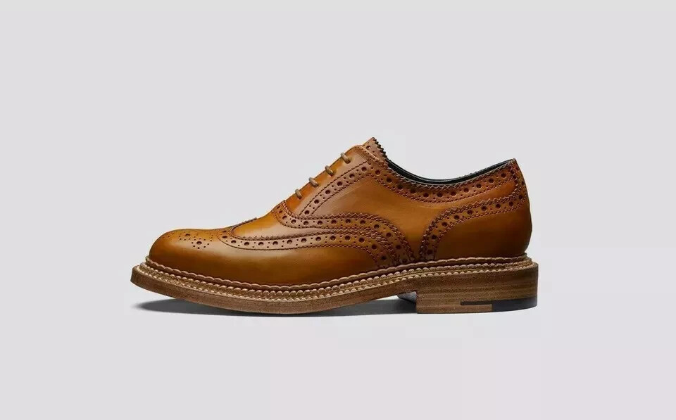 Handmade Genuine Leather Brown Oxford Brogue Wingtip Triple Sole Shoes ...