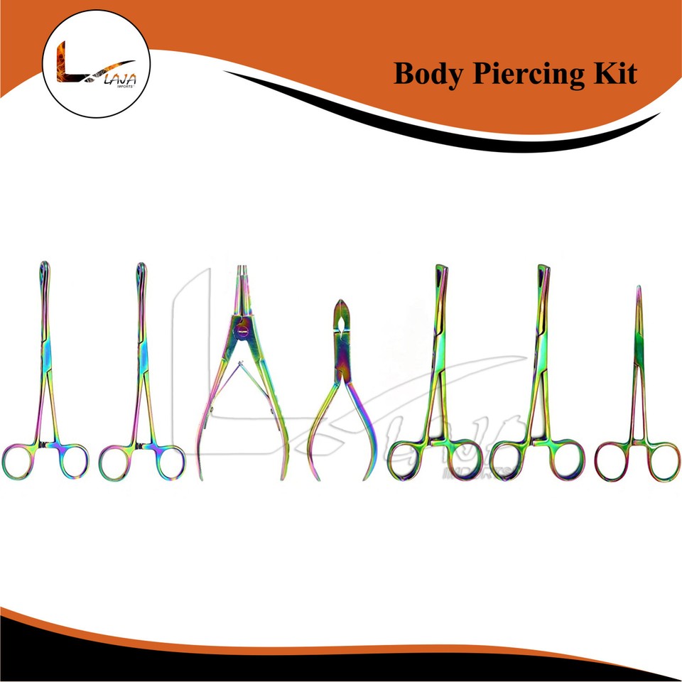 Multi Rainbow Body Piercing Instruments Kit of 7 Pcs Tools Penington ...