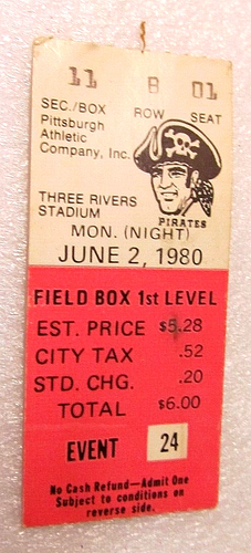 1980 Vintage Ticket Stub Pittsburgh Pirates vs Philadelphia Phillies w ...