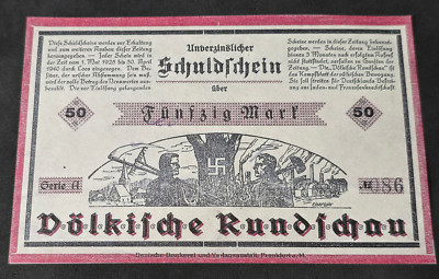 Third Reich NOTGELD VOLKISCHE RUNDSCHAU FUNFZIG MARK Currency WW2 WWII ...
