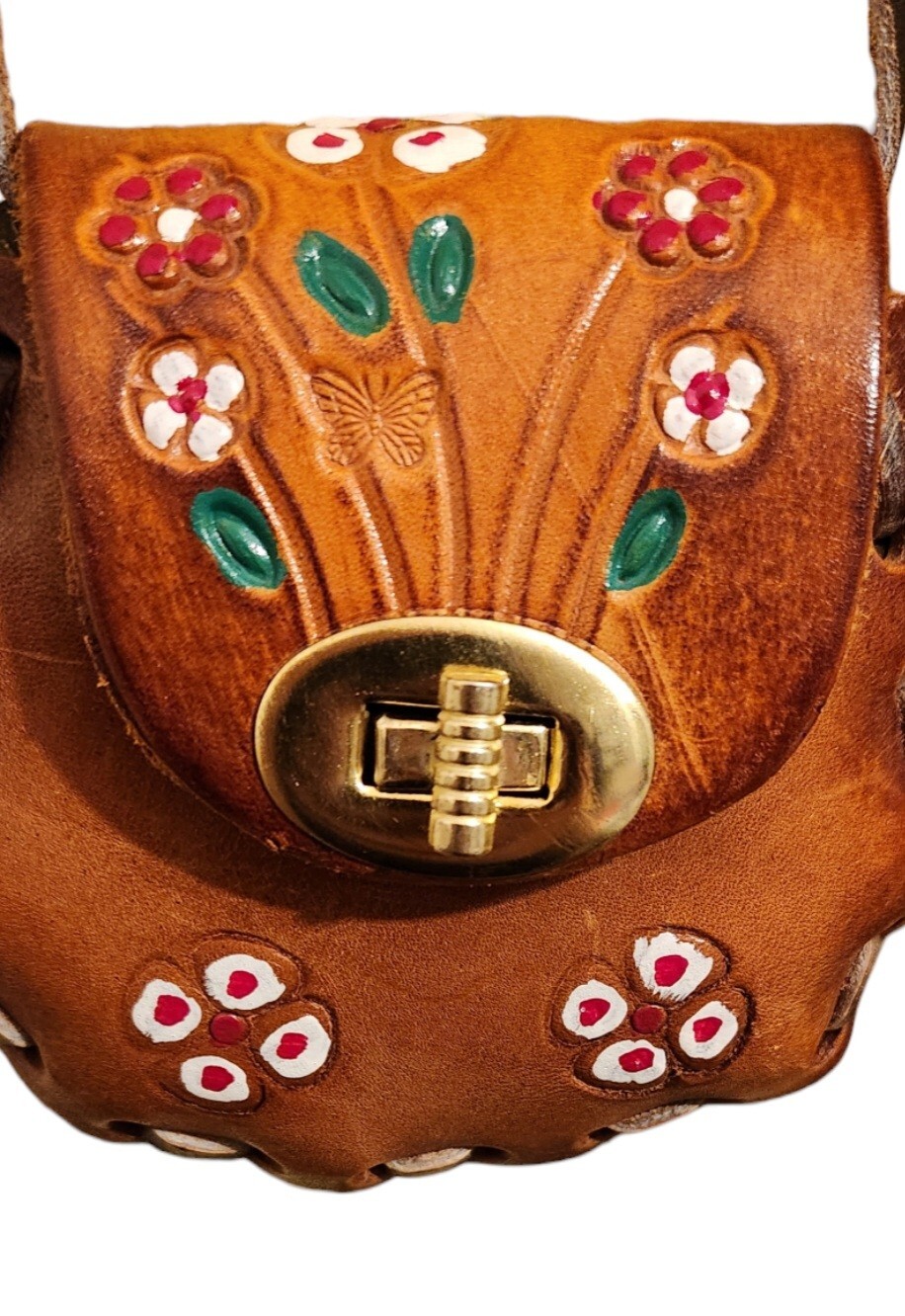 Leather Mini Crossbody Bag Purse Brown Made In Mexico Hand Painted | eBay