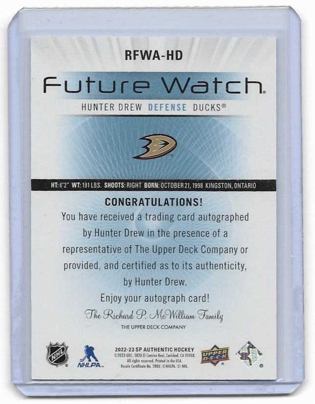 2022-23 SP Authentic Retro Future Watch Autograph Hunter Drew Auto RC ...
