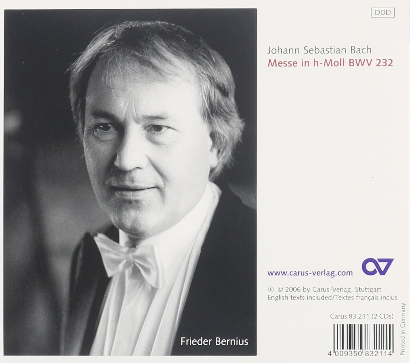 Bach Mass in B minor FRIEDER BERNIUS Original 2006 Carus 2CD 83.211 New ...