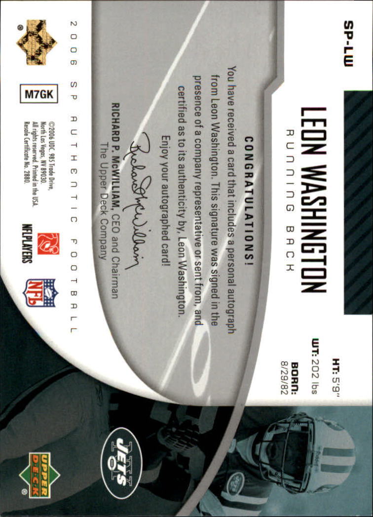 A7893- 2006 SP Authentic Autografi # Splw Leon Washington Auto | eBay
