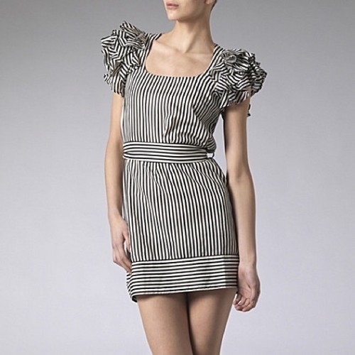 FRENCH CONNECTION Wendy Dress Ruffle Sleeve Polished Cotton Blend Black ...