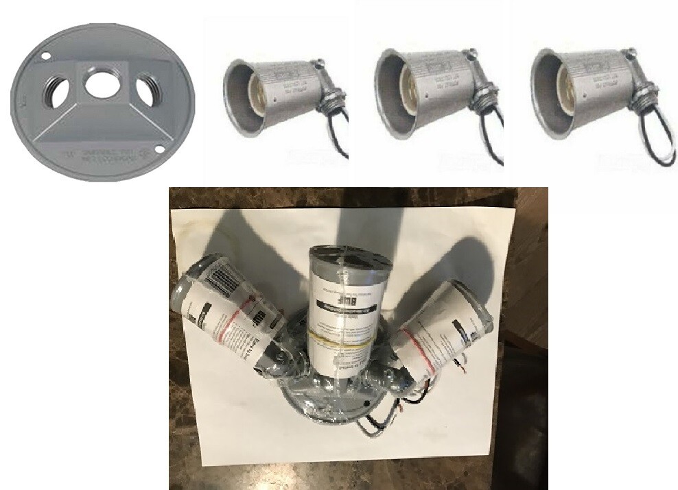 BWF CR-3V H-1V Weatherproof Electrical 4-1/2" Round Cover + 3 Lamp ...
