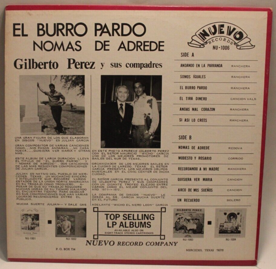 Gilberto Perez - Lp - El Burro Pardo - Latin Tejano Chicano Tex Mex ...