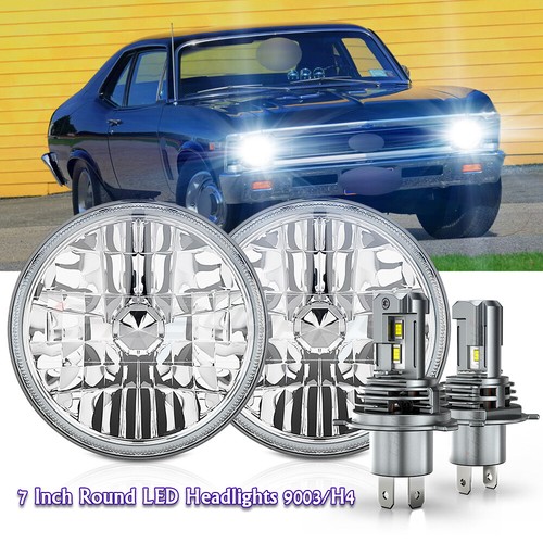 Pair 7inch Round Led Headlight HI/Lo Beam Fit Chevrolet Chevy II/Nova ...