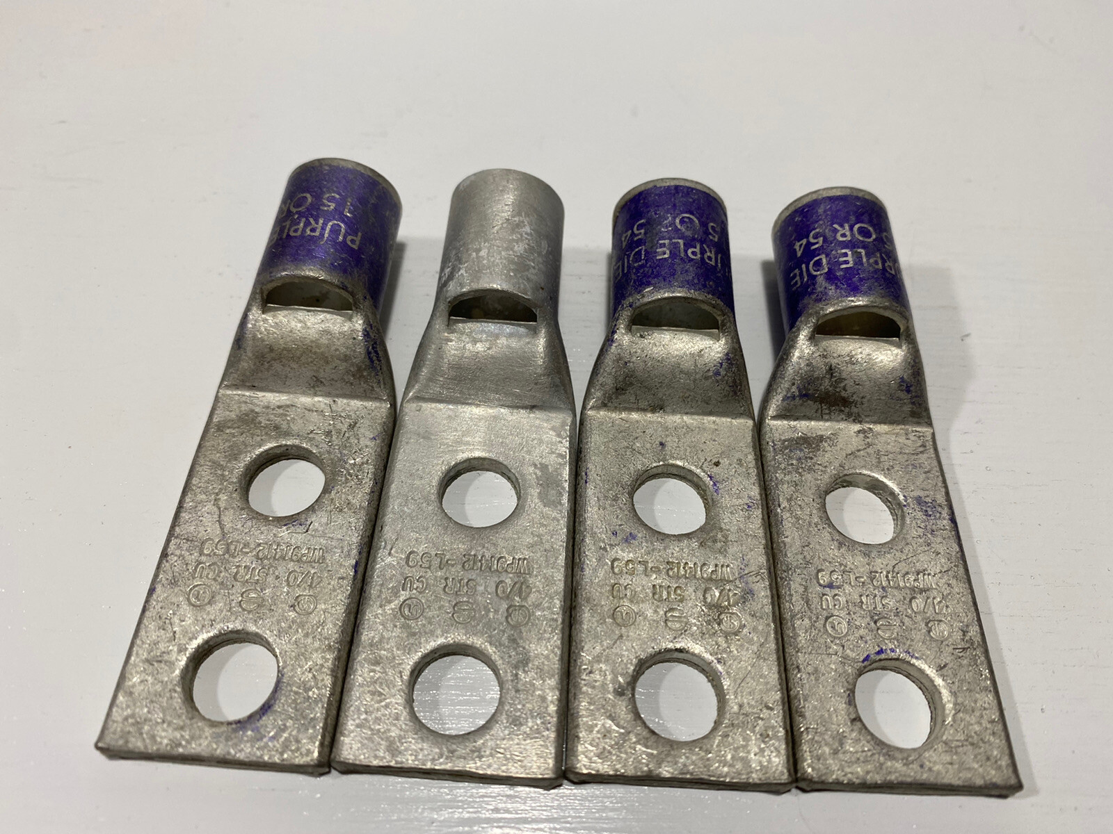 (4) GE WP91412-L59, 4/0 STR, 2-Hole Lugs, 3/8" Stud, 1" Spacing, Purple ...