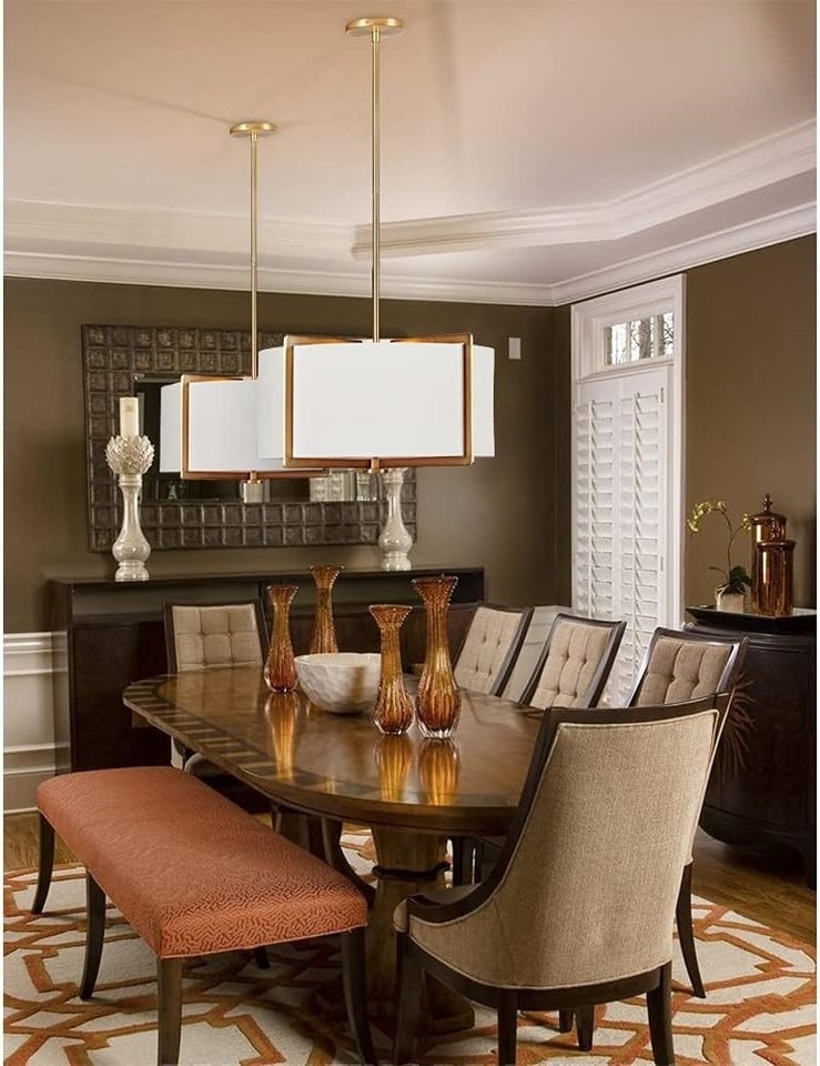 MOTINI 3 Light Drum Pendant Chandelier, Gold Brushed Brass Modern White ...