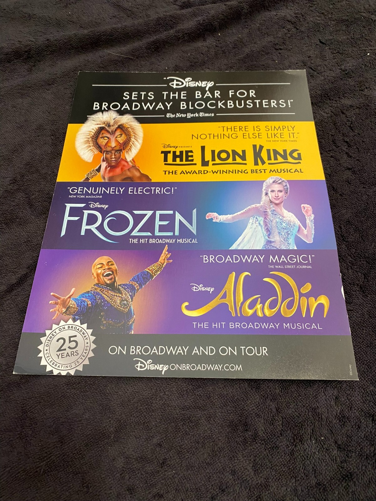 DISNEY'S THE LION KING, FROZEN, ALADDIN congrat ad 'Disney on Broadway ...