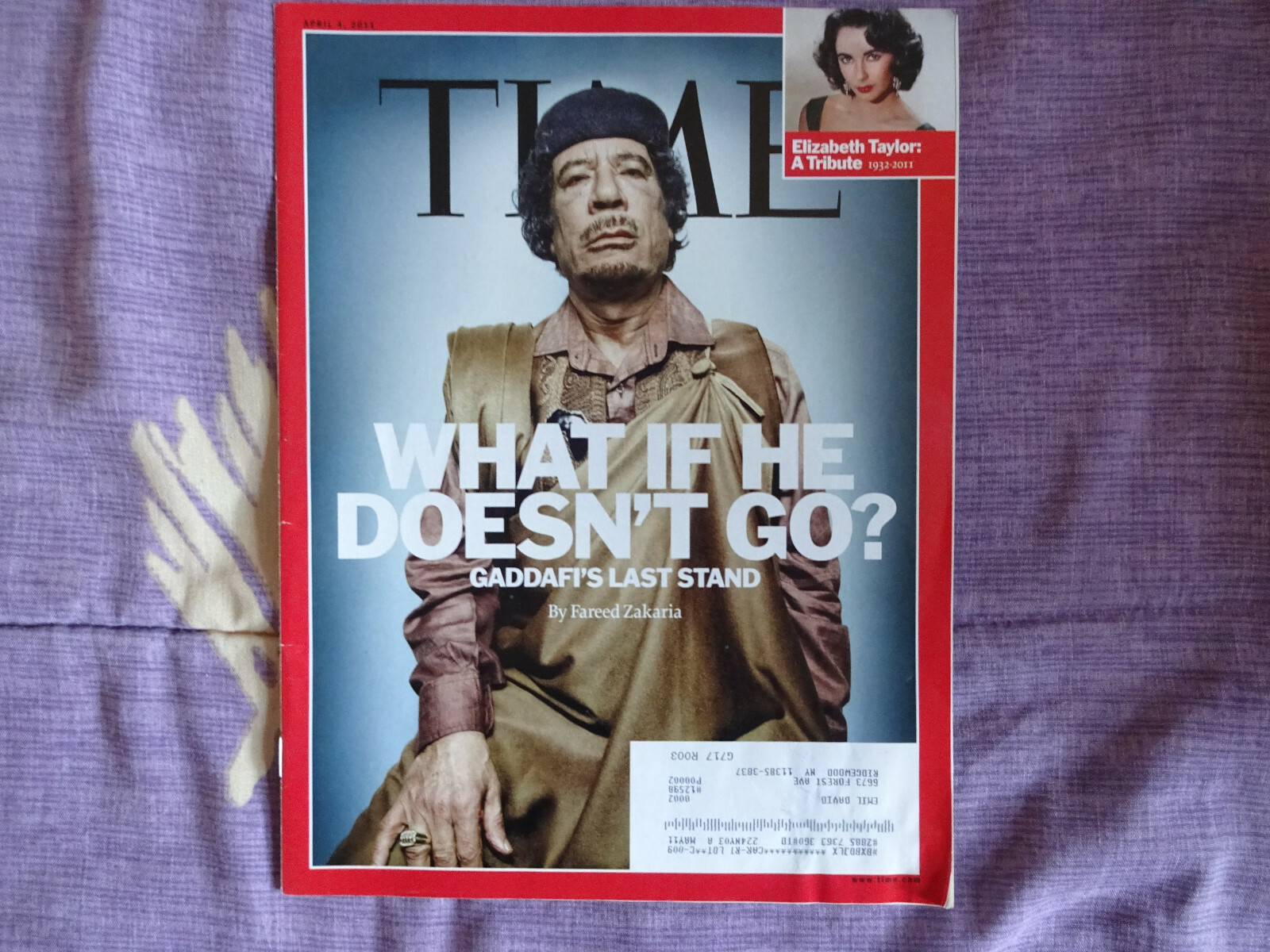 Time magazine Gaddafi Last Stand, Elizabeth Taylor tribute April 4 ...