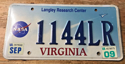 Virginia License Plate NASA Langley Research Center Vanity 1144LR Space ...