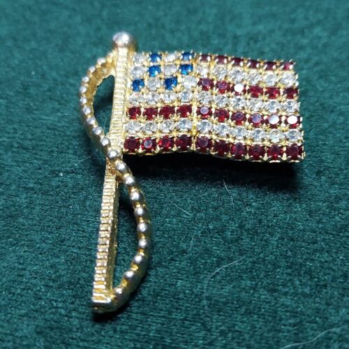 Rhinestone flag pin Signed but I can't read it 2 x 1 1/4" | eBay