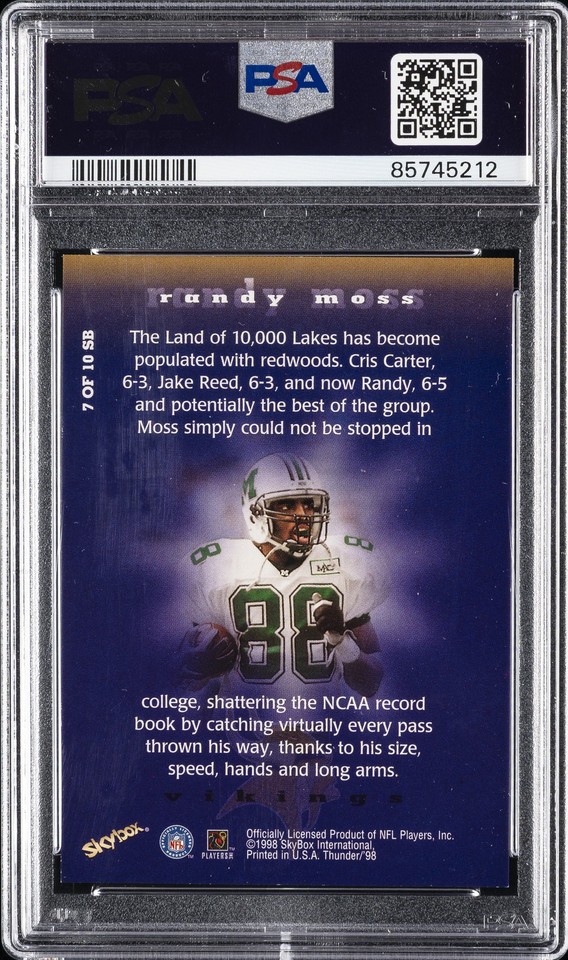 1998 SKYBOX THUNDER STARBURST STARBURST #7 RANDY MOSS ROOKIE RC PSA 8 ...