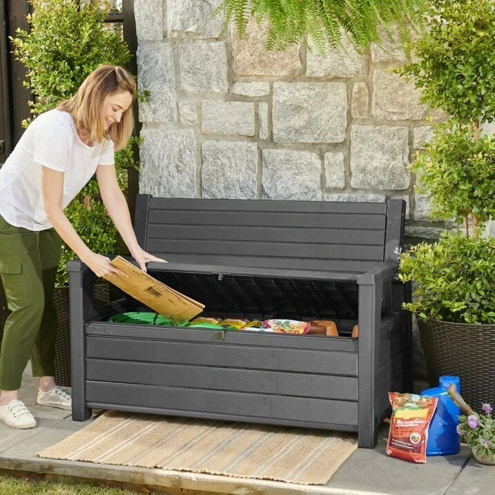 Keter Weatherproof Outdoor Patio Deck Box Bench 2 Seat 60 Gallon ...