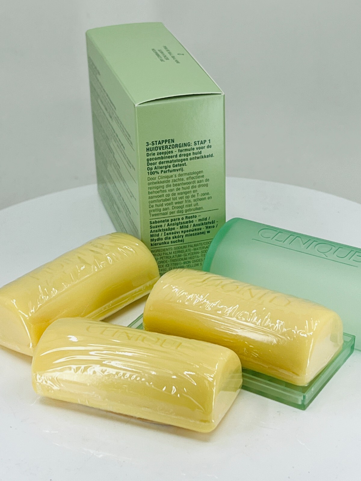 CLINIQUE Three Little Soaps MILD for Dry Combination Skin 5.2oz &Tray-3 ...