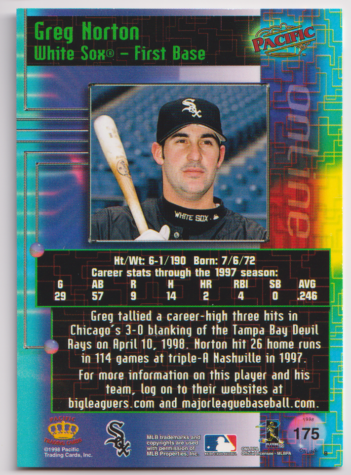 1998 Pacific Online #175 Greg Norton Chicago White Sox | eBay