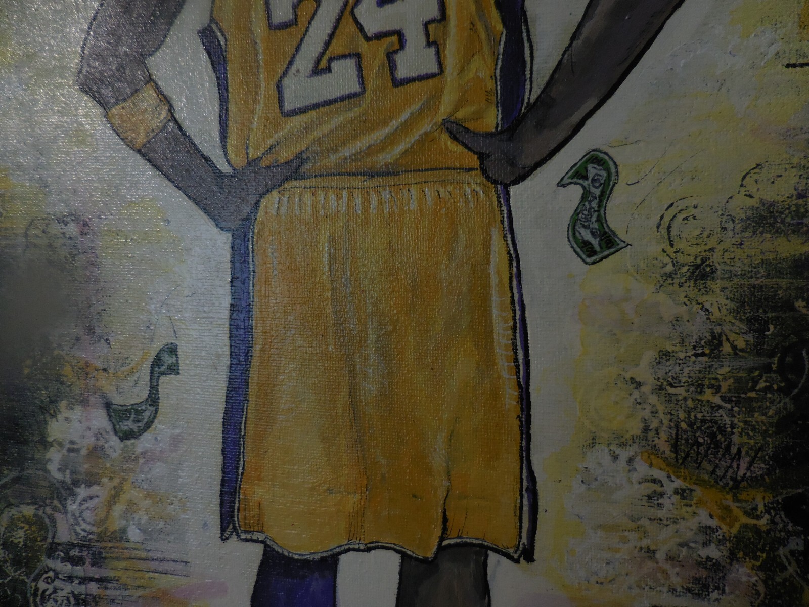 Oil on Canvas Painting of Kobe Bryant #24 Dolors Being Pored Over His ...