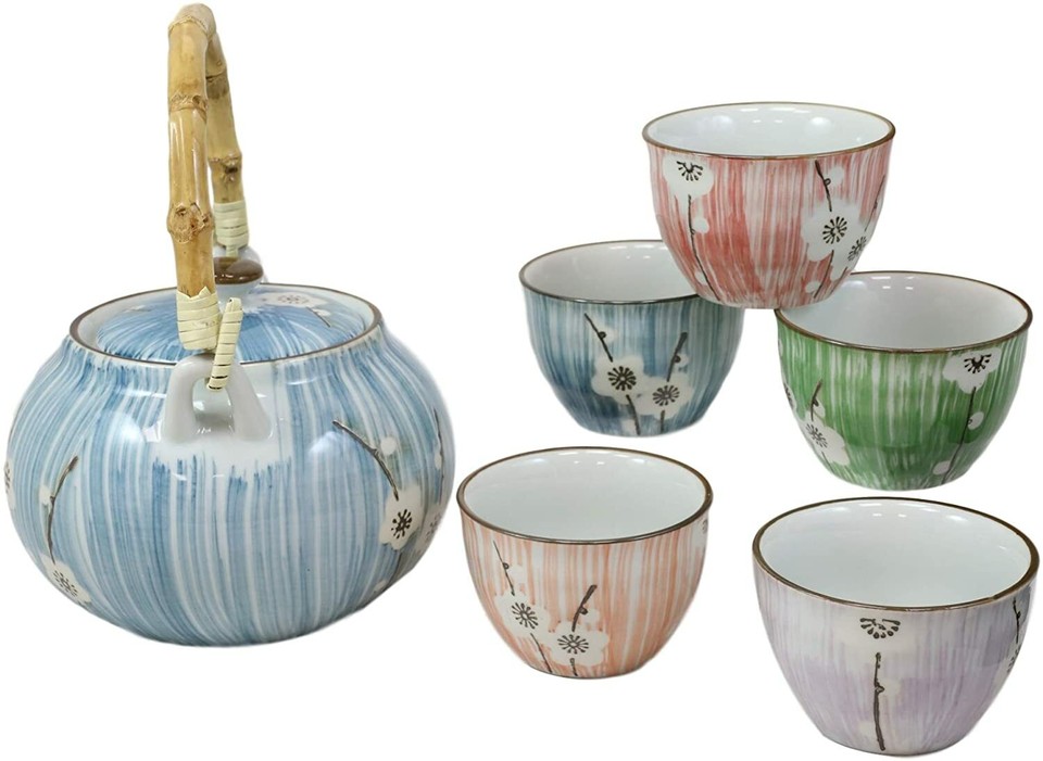 Japanese Sakura White Cherry Blossom Tea Set Ceramic Pot and Cups Set ...