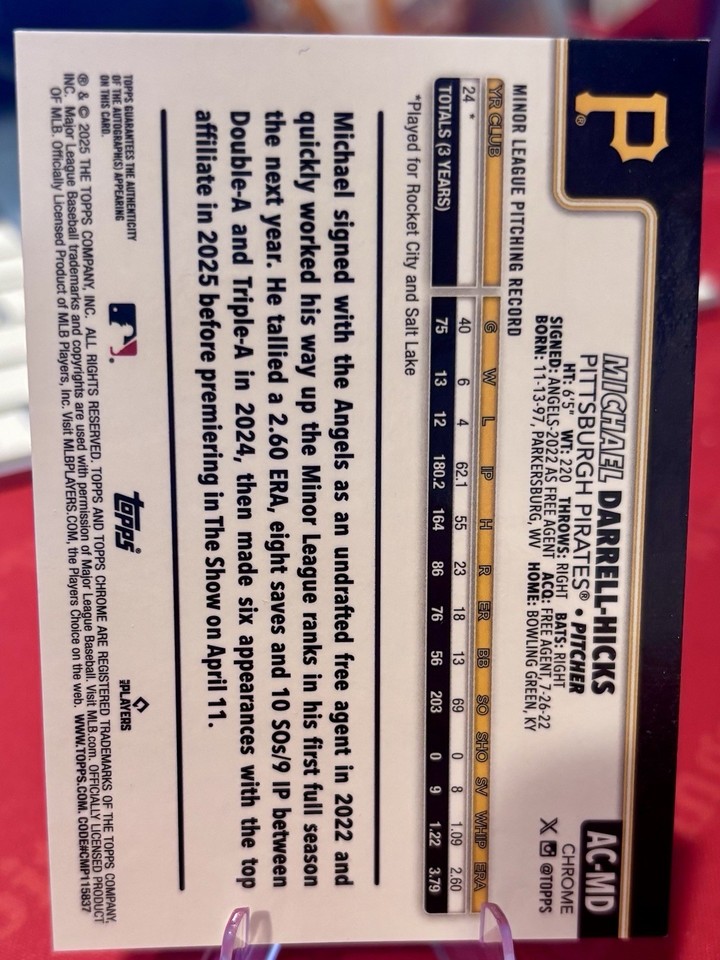 Michael Darrell-Hicks RC Red Refractor /5 #AC-MD 2025 Topps Chrome ...