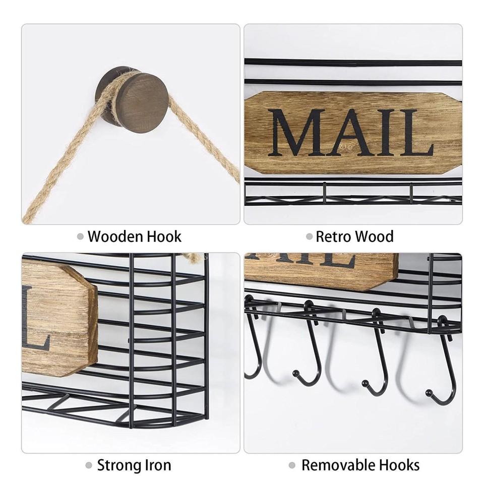 Mail Organizer Easy to Install Key Hooks for Entryway Living | eBay ...