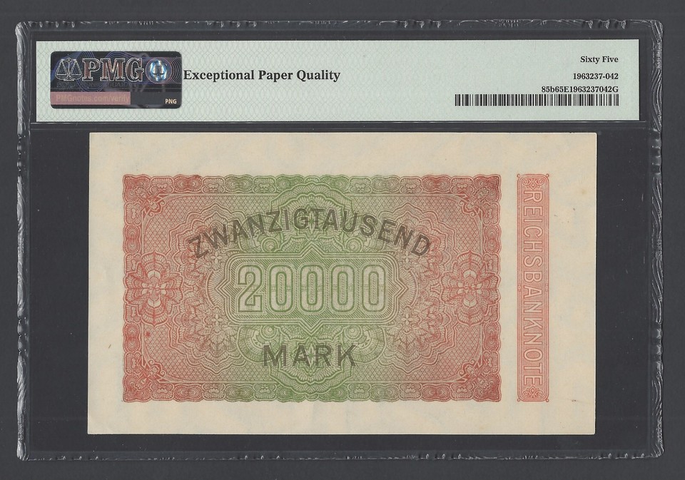 Germany- Republic Treasury Note 20,000 Mark 1923 P85b "S/N 184444" UNC ...