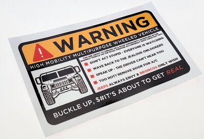 HMMWV Humvee M998 Visor WARNING Vinyl Automotive Decal/Sticker | eBay