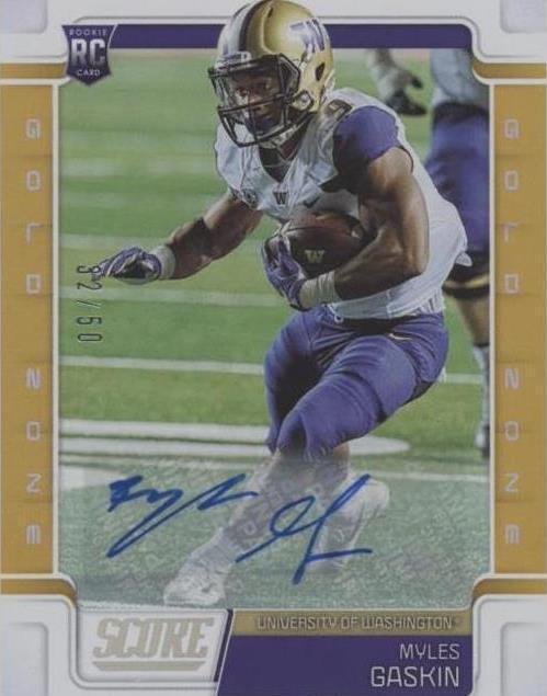 2019 Score - Rookies Myles Gaskin #345 Gold Zone Signatures /50 (AU, RC ...