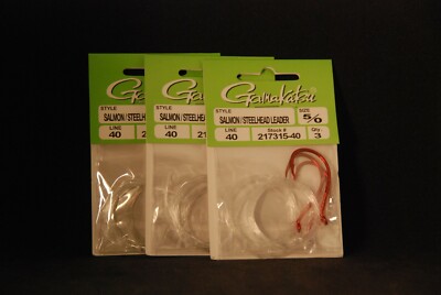 3x Gamakatsu Salmon/Steelhead Leader Size 5/0 Line 40 3x3= 9 Leaders 3 ...