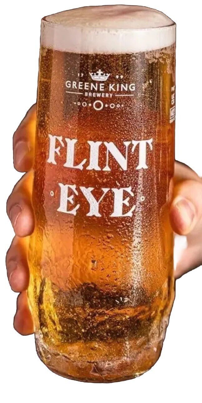 GREENE KING FLINT EYE CRAFT LAGER PINTGLASS 20oz BIRTHDAY CHRISTMAS ...