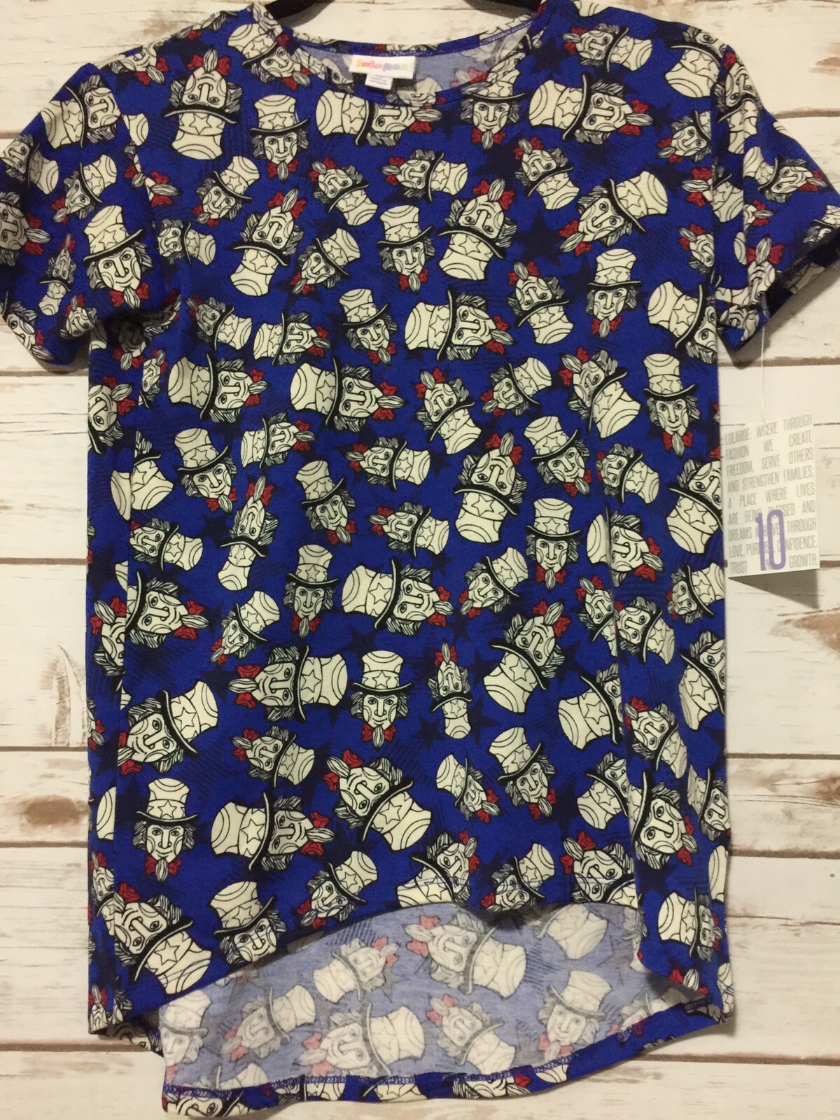 NWT LuLaRoe Kids Americana GRACIE Shirt Size 10 Blue Uncle Sam Hats 4th ...