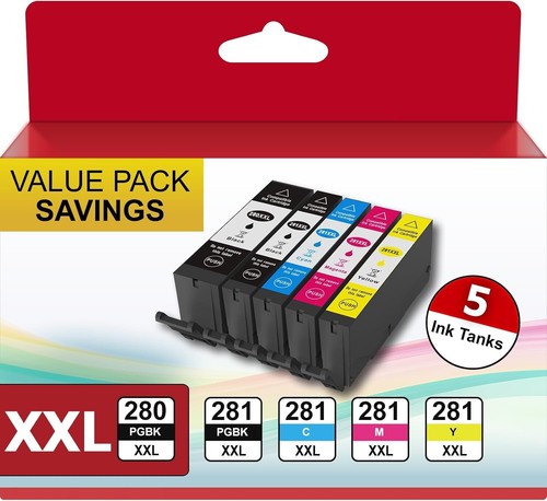 5 PACK PGI-280 PGI280 XXL CLI-281 XXL Ink for Canon PIXMA TS6120 TS6220 ...