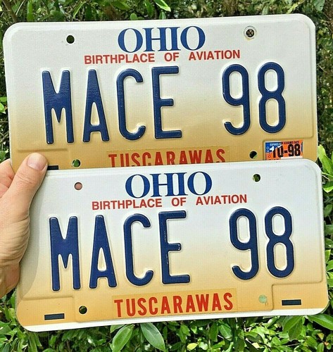 Ohio VANITY License Plate Set Tag # MACE 98 Tuscarawas County, 90s ...