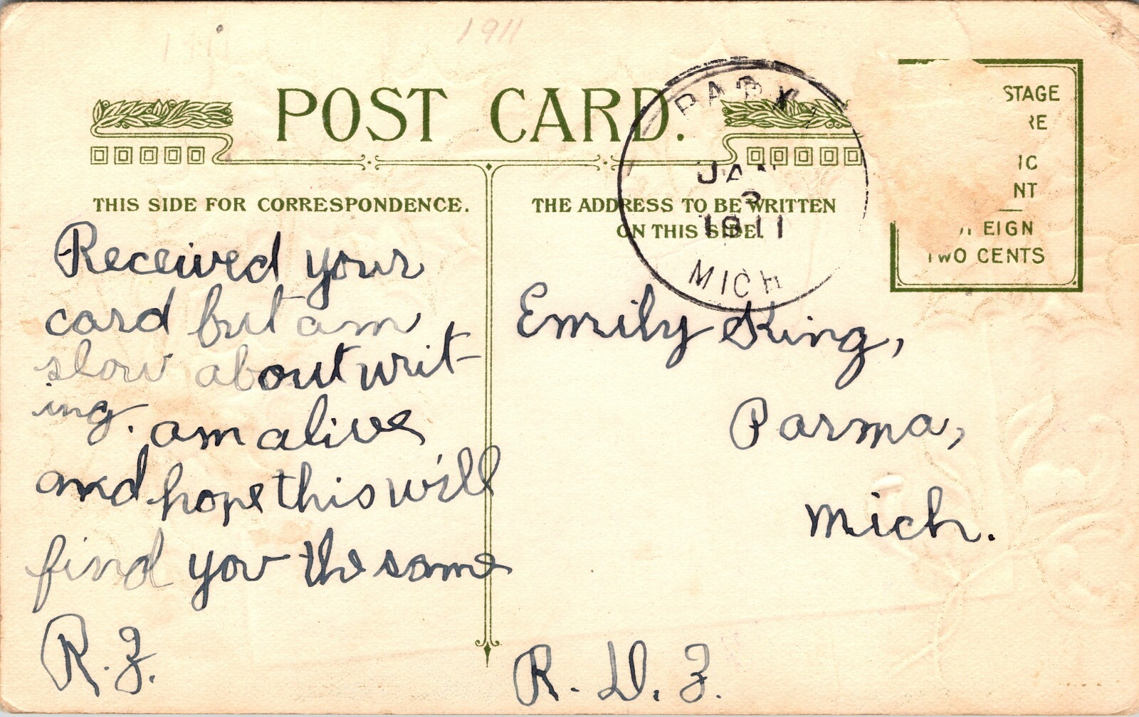 New Year 1911 Telegram Holly Embossed Gold Postcard Divided Back Posted ...