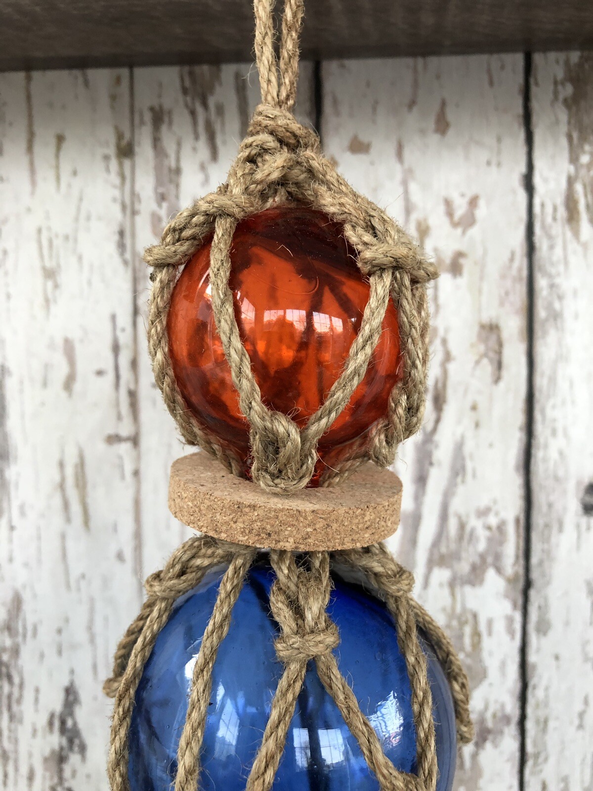 (3) Glass Fishing Floats On Rope, Nautical Fish Net Decor, Blue, Green ...