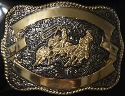Crumrine TEAM ROPING Silver Belt Buckle M & F Western c04611 | eBay