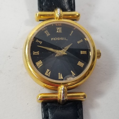 Vintage Fossil PC-9210 Quartz Watch Prism Women Black Leather Lightning ...