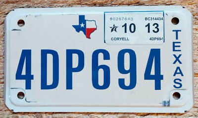 TEXAS Motorcycle License Plates - Authenic of CORYELL County - 4DP694 ...