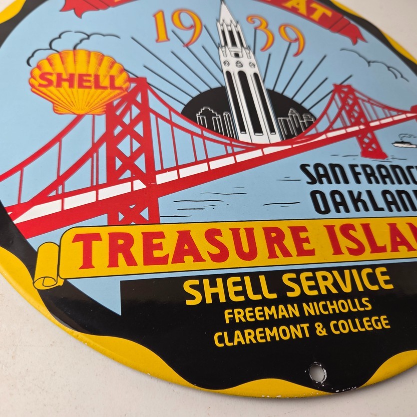 Vintage Shell Gasoline Sign - Treasure Island Gas Pump Station Ad ...