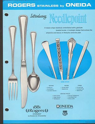 VINTAGE AD SHEET #2009 - ONEIDA ROGERS STAINLESS NEEDLEPOINT SILVERWARE ...