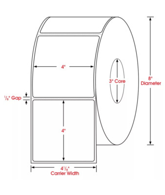 ULine 4"x4" White High Quality Thermal Transfer Labels 1400 Labels/Roll ...